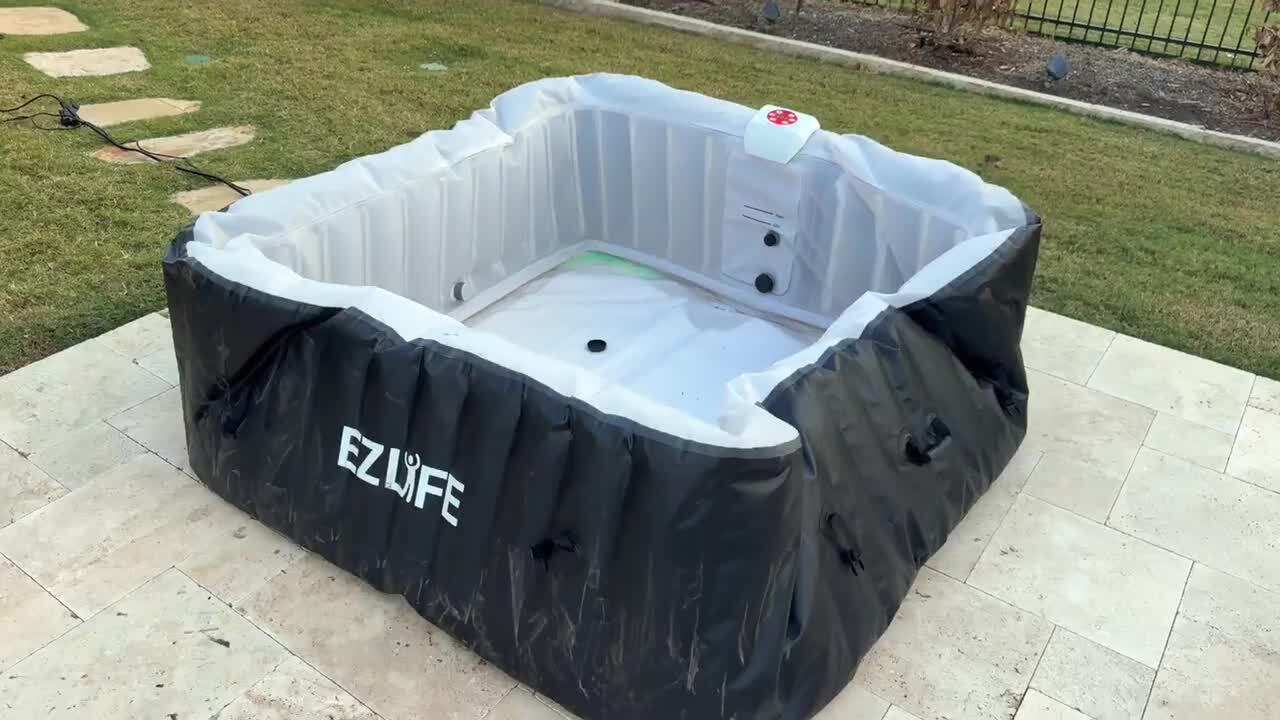 EZLIFE 6 Person, 130 Aqua Jets, 110-Volt, Square Inflatable Hot Tub Spa ...