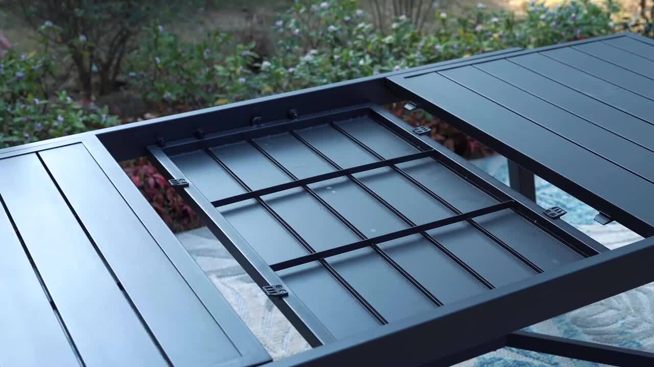 PHI VILLA 9-Piece Metal Patio Outdoor Dining Set with Black Rectangle ...