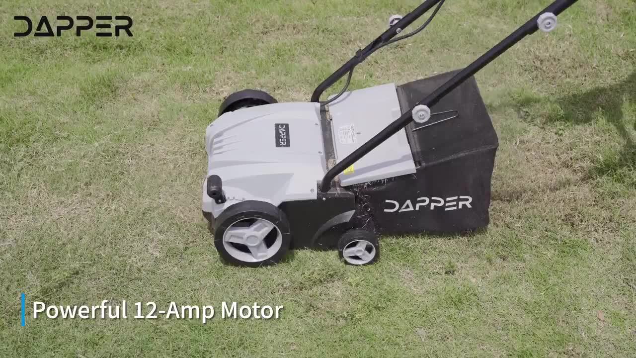 DAPPER SUPPLY 13 in. 12 Amp 2-in-1 Electric Dethatcher and Scarifier with Collection Bag HD ...