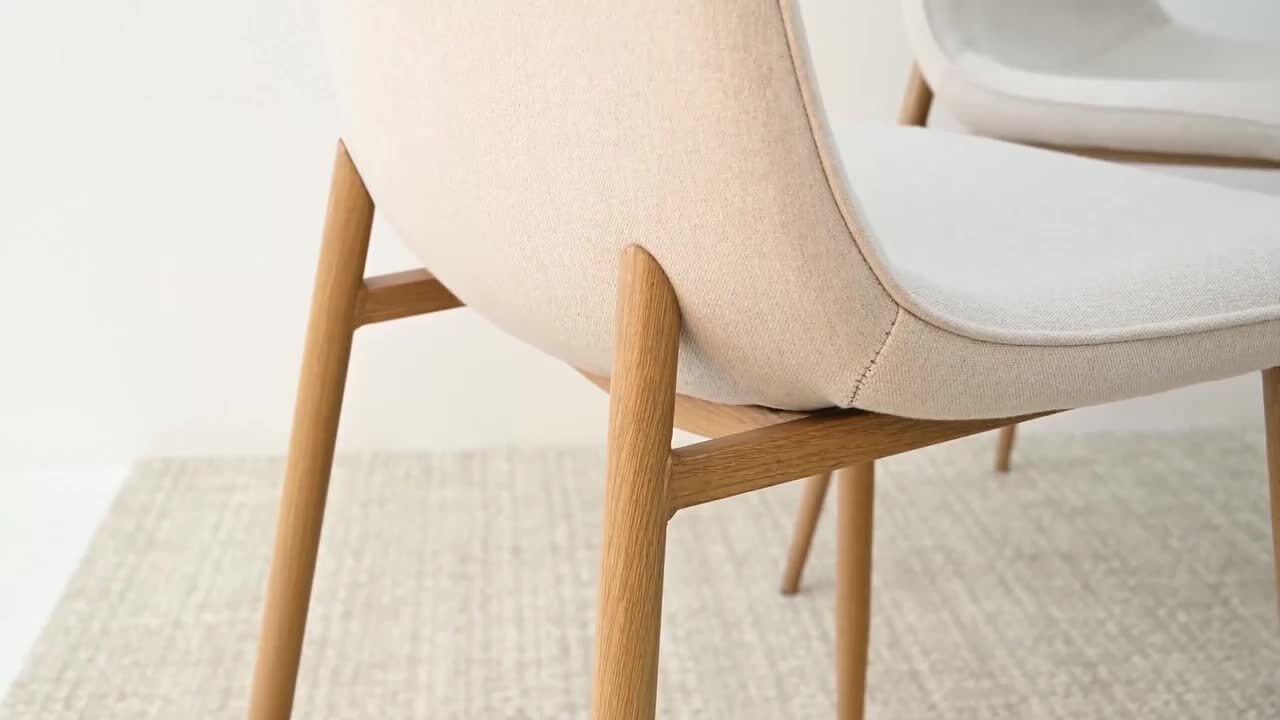 Linen Dining Chair with Oak Metal Legs Set of 4