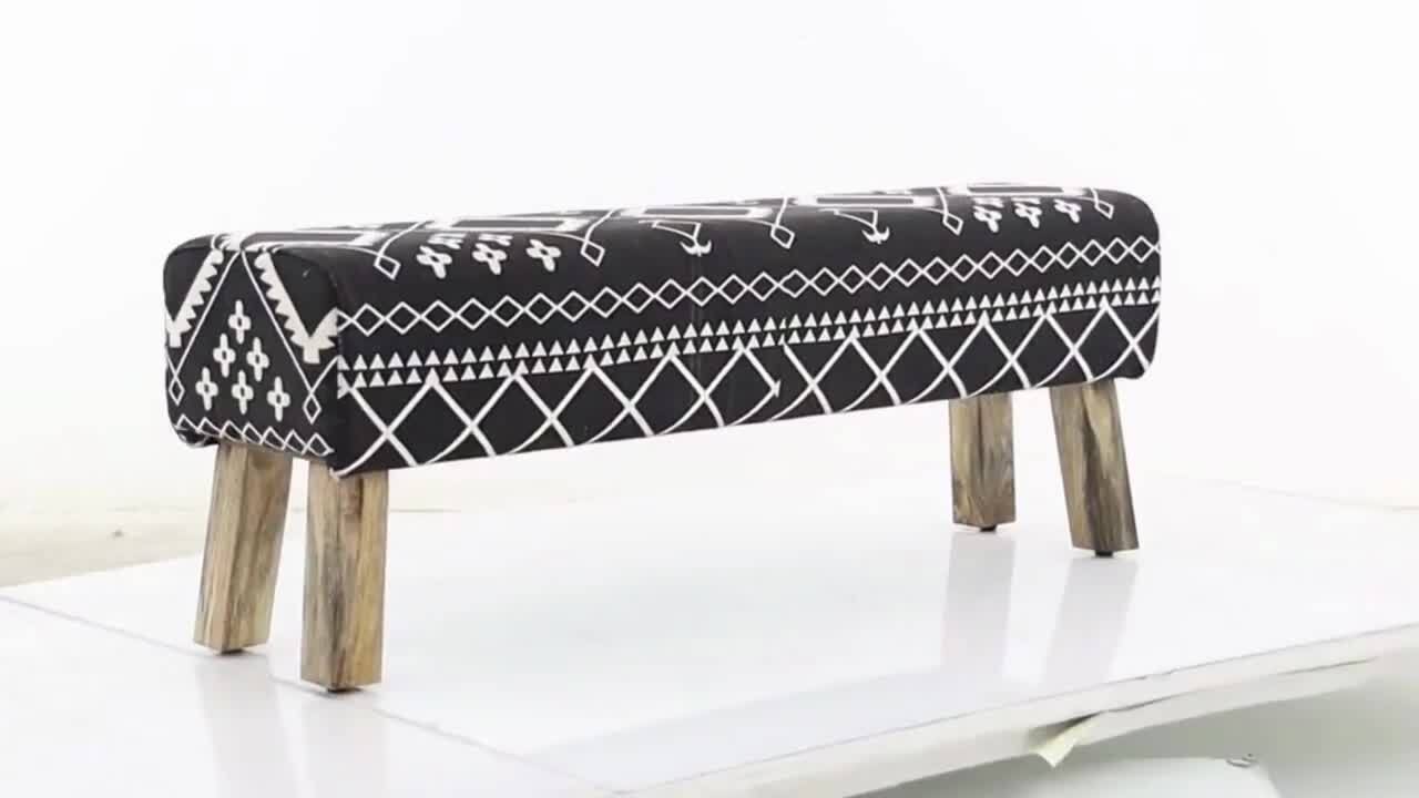 Black and white upholstered bench store