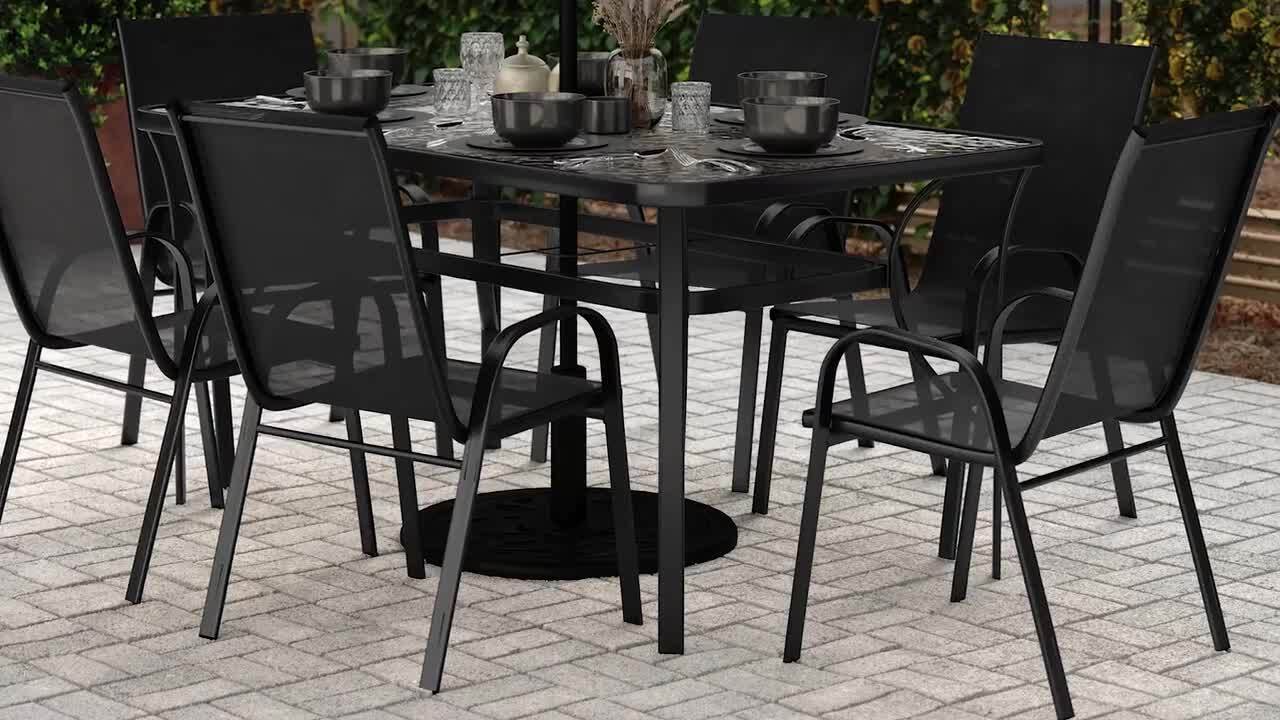 TAYLOR LOGAN Black 7 Piece Metal Rectangle Outdoor Dining Set PA 533808 TAYLH