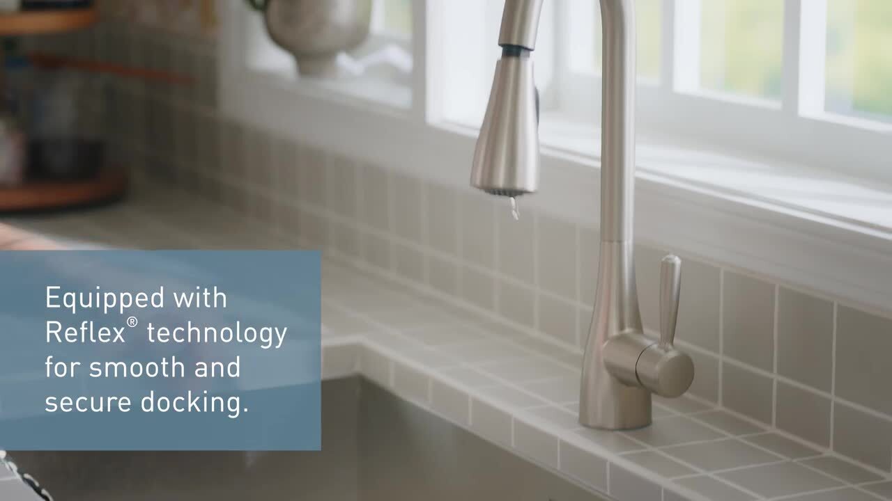 MOEN Doherty Single Handle Pull-Down Sprayer Kitchen Faucet with Power Clean and Reflex in Spot ...