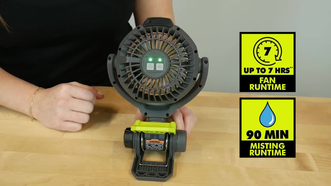 RYOBI USB Lithium Cordless Misting Clamp Fan Kit with USB Lithium 2Ah ...