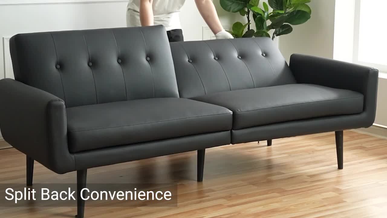 78 in. W Caramel Faux Leather Twin Futon