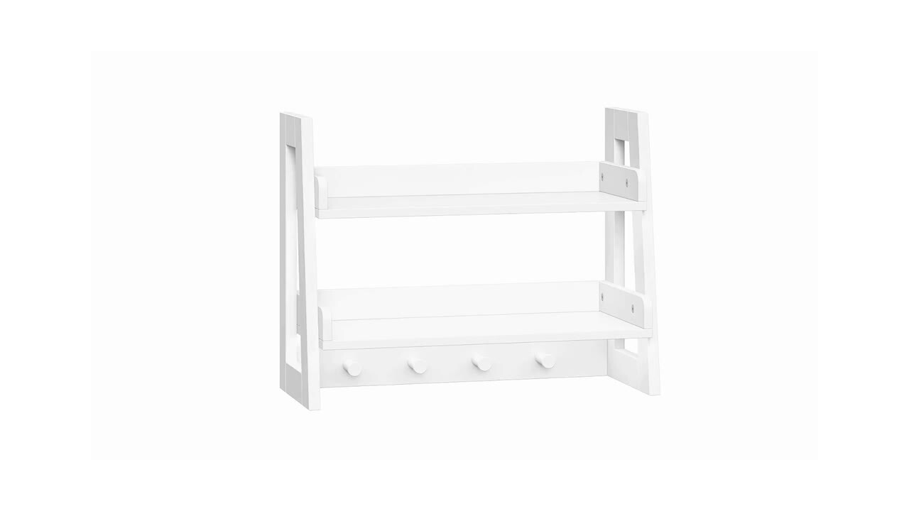 RiverRidge Home Kids 2 Tier Ladder Wall Shelf with Hooks White