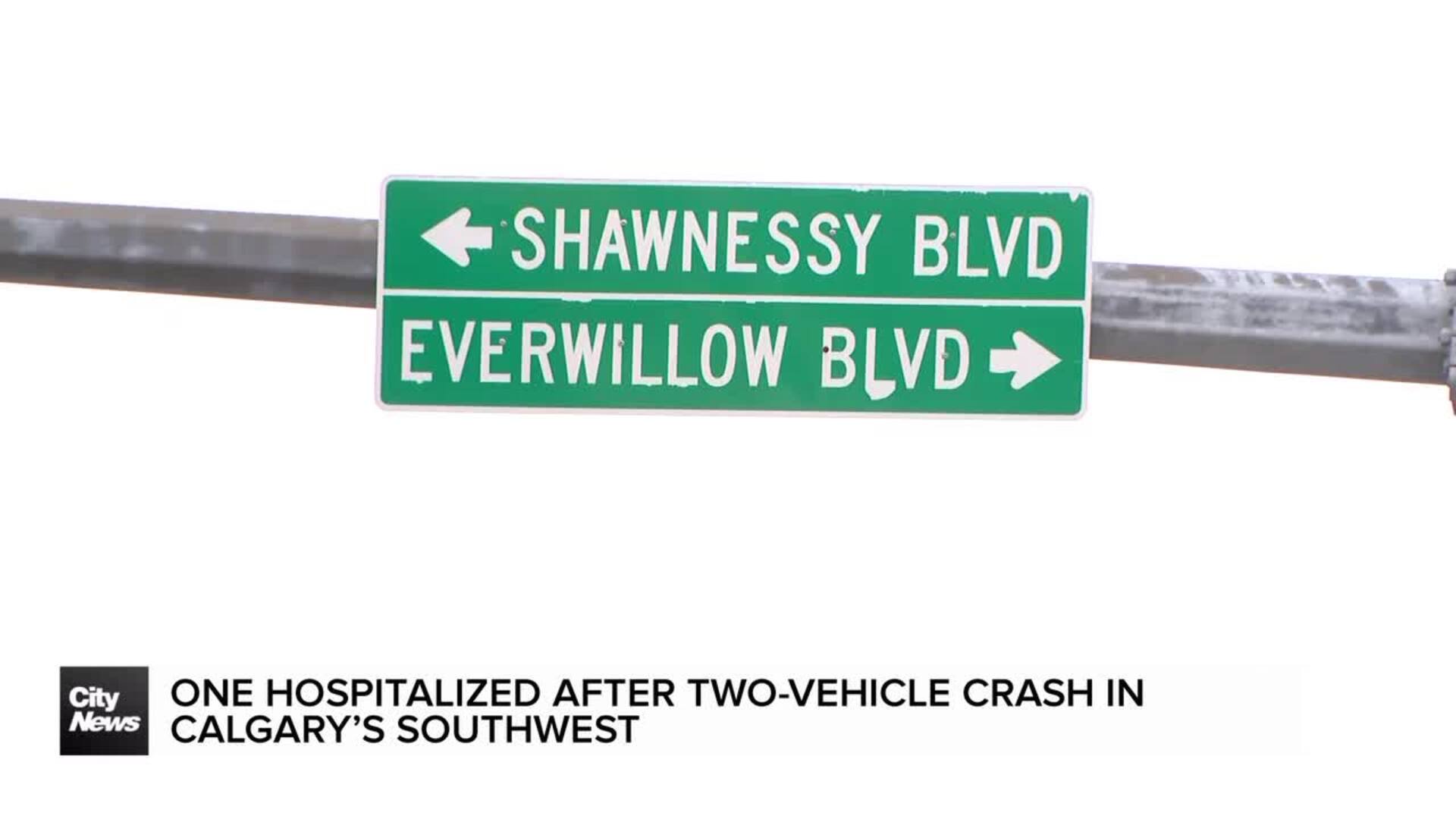 One hospitalized after two-vehicle crash in Calgary’s Southwest