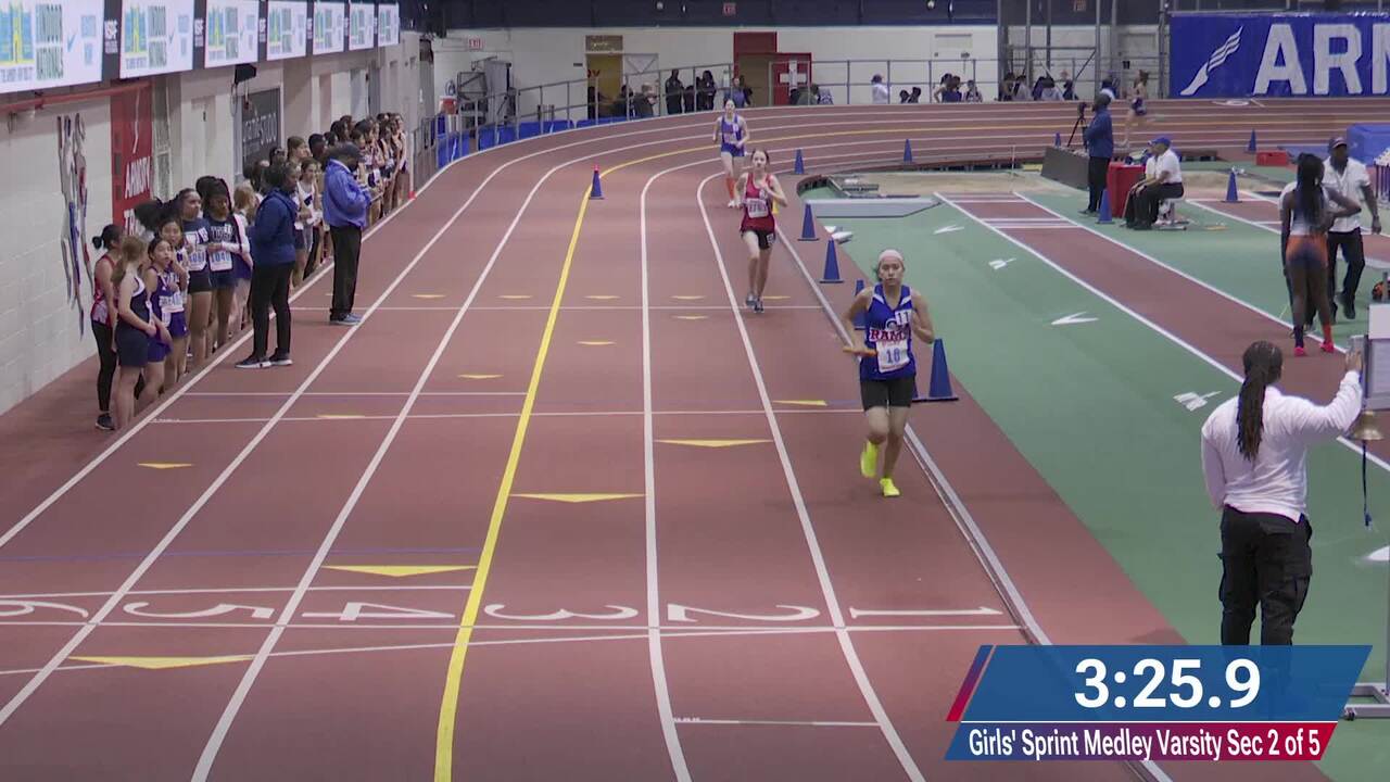 ArmoryTrack.org - Videos - Boys Sprint Medley Relay Varsity Section 1 - PSAL Day of Relays 2023