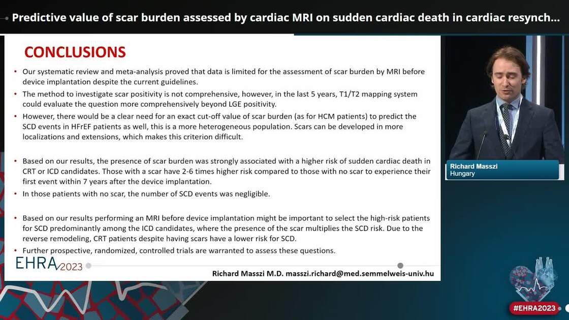 ESC 365 - Predictive value of scar burden assessed by cardiac MRI on sudden cardiac death in ...