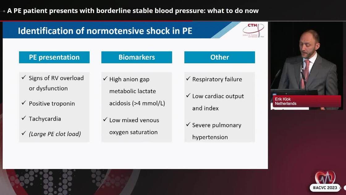 ESC 365 - A PE patient presents with borderline stable blood pressure ...