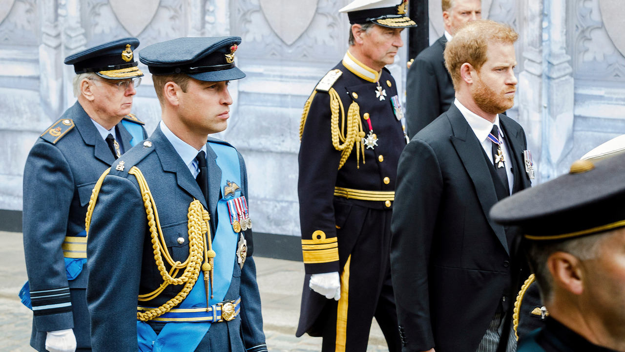 Prince William and Prince Harry follow Queen Elizabeth II's casket into ...