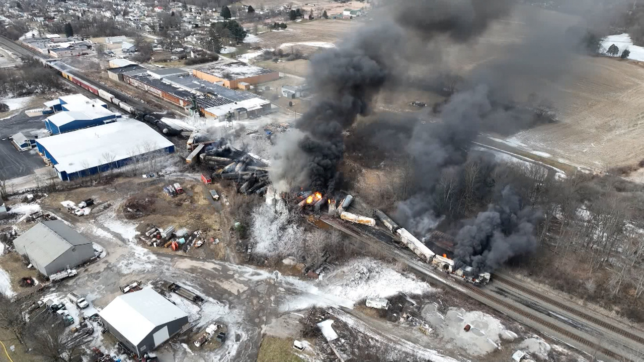 Watch: Ohio train derailment leads to massive flames, toxic fumes ...