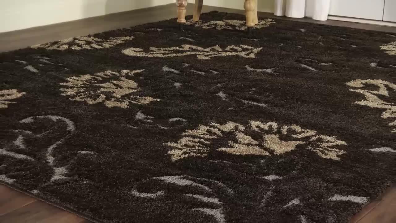SAFAVIEH Florida Shag Dark Brown/Smoke 4 ft. x 4 ft. Round Floral Area ...