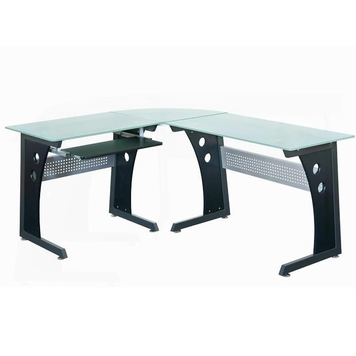 TECHNI MOBILI 65 in. L-Shaped Graphite/Frosted Computer Desk with ...