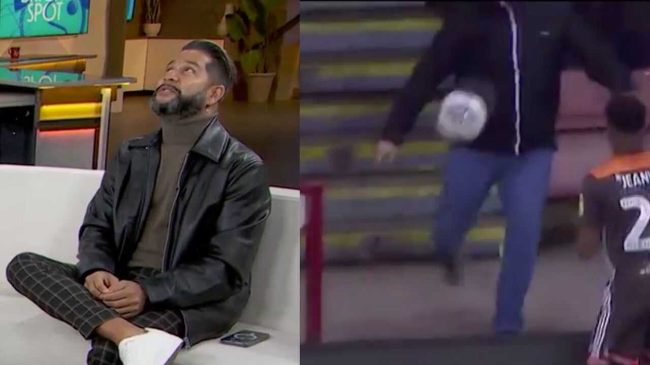 Soccer fan ends up participating in game after ball flies into stands ...