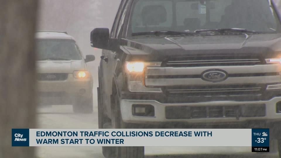 Edmonton traffic collisions decrease in warm start to winter - Video ...