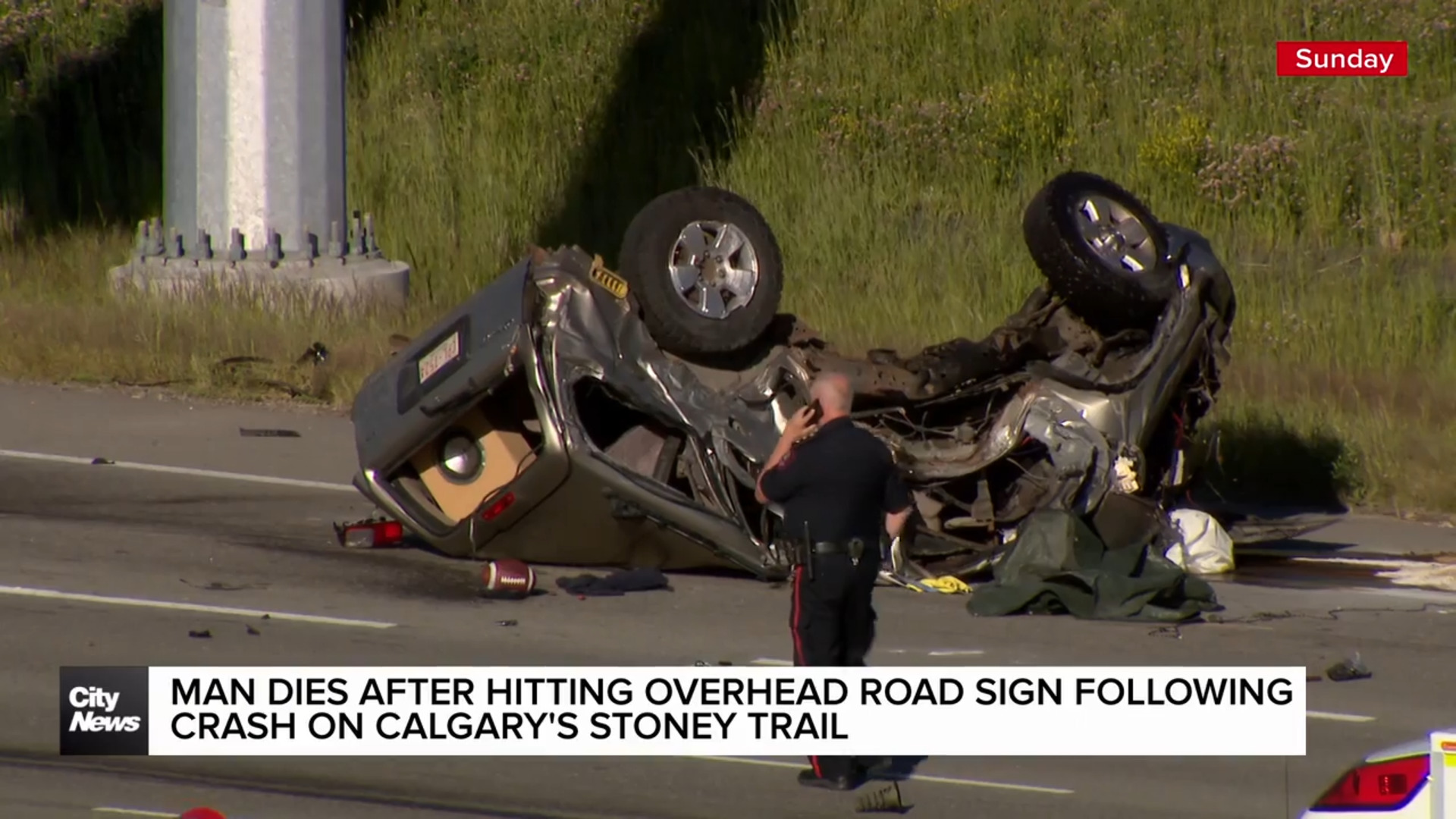 Man dies after hitting overhead road sign following crash on Calgary's ...