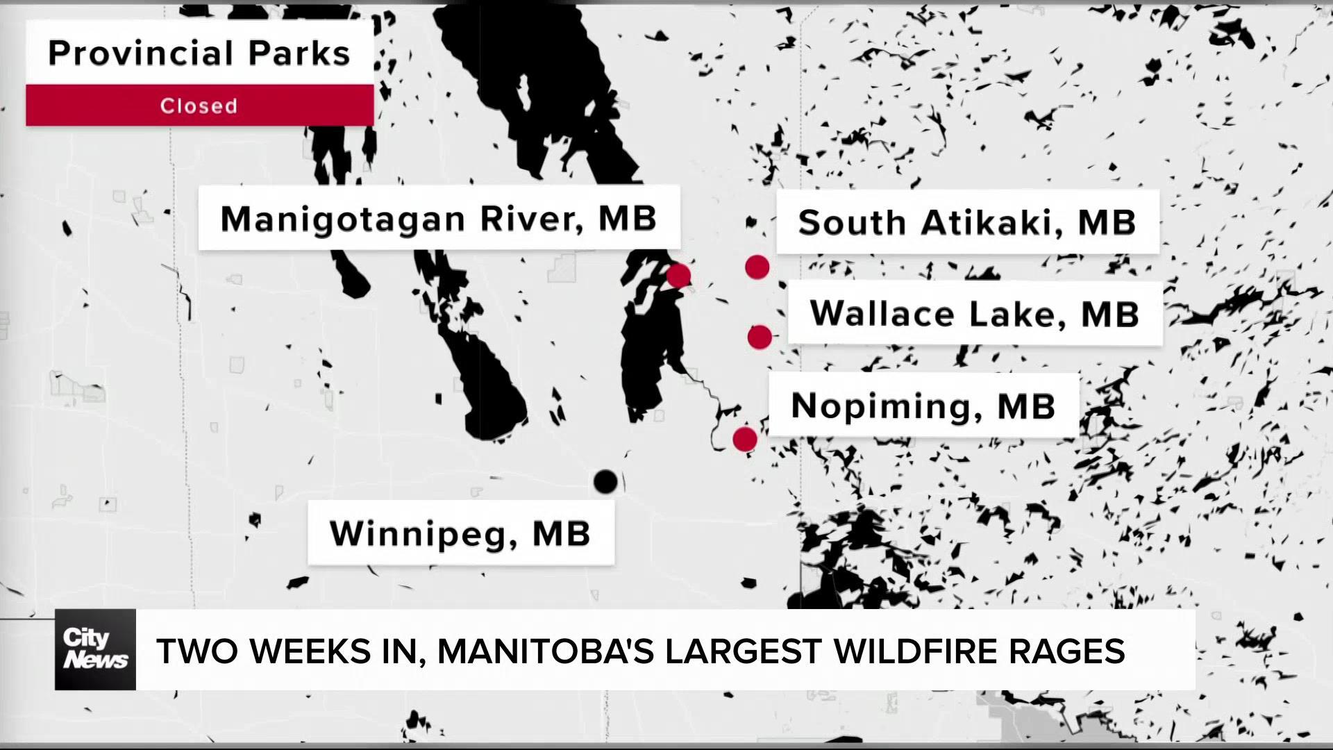 Manitoba's largest wildfire enters third week out of control