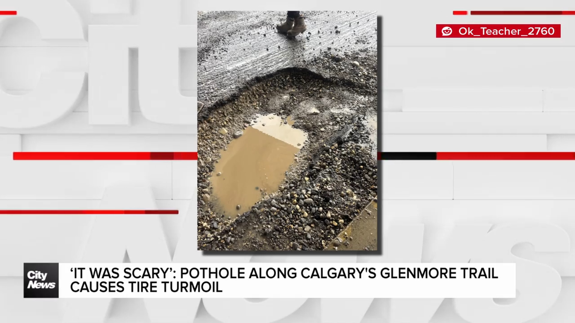 ‘It was scary’: Pothole along Calgary’s Glenmore Trail causes tire turmoil