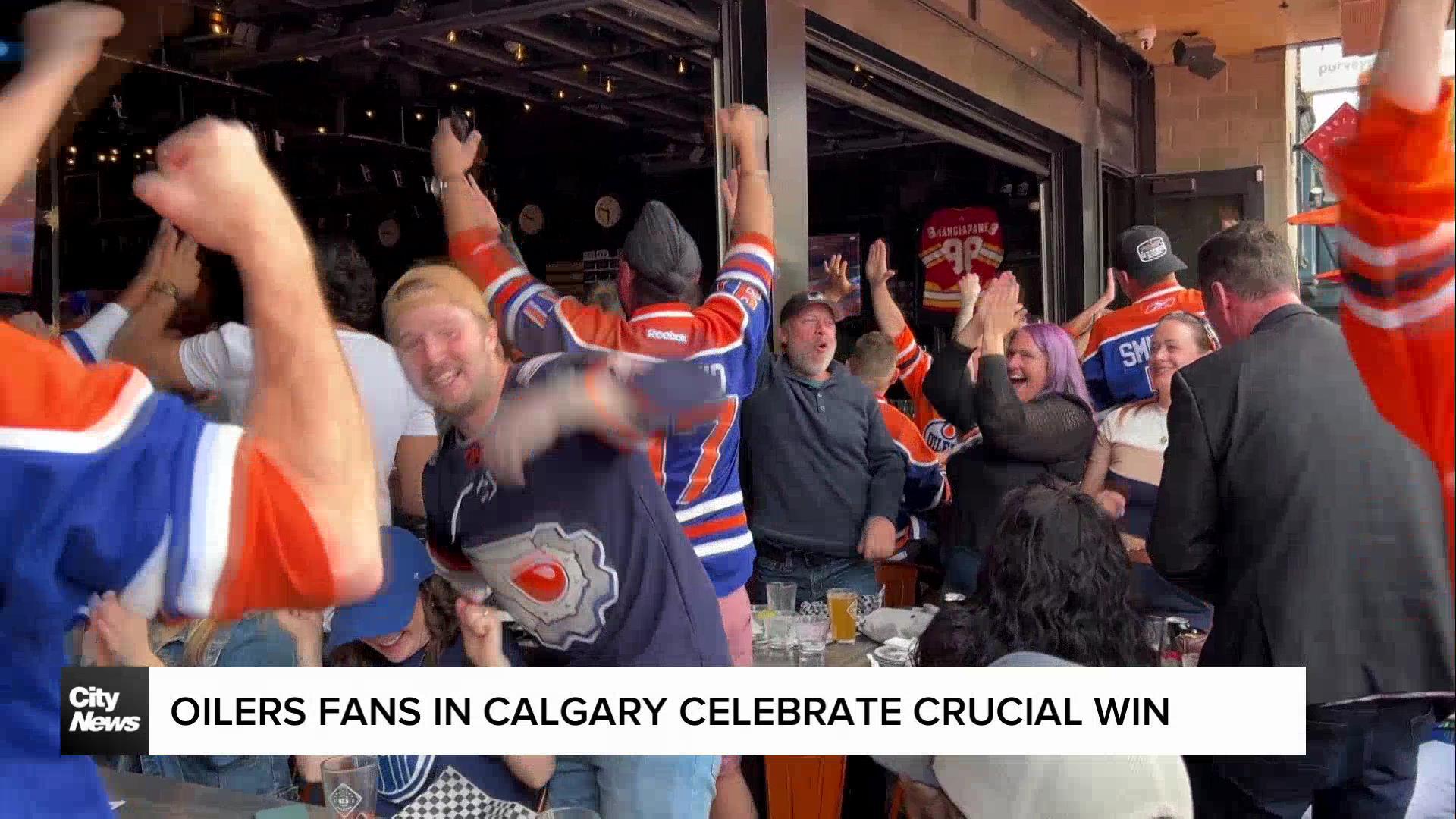 Oilers fans in Calgary celebrate game 6 win