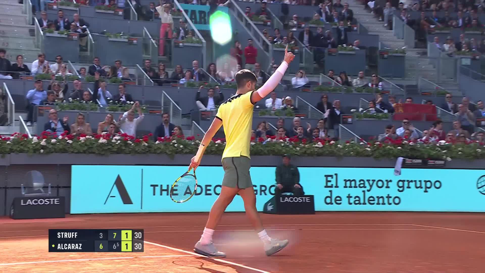 Hot Shot: Alcaraz hits two drop shots on same point in Madrid 2024 ...