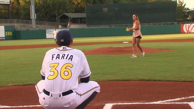 Jaye Marie Green Throws First Pitch at Biscuits Baseball Game at 2015 ...
