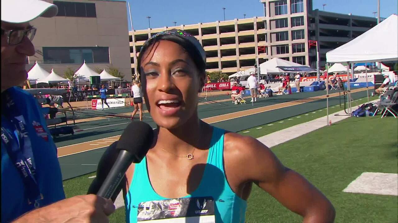 USATF.TV - Videos - Queen Harrison Post-Race Women's 100m Hurdles Heat ...