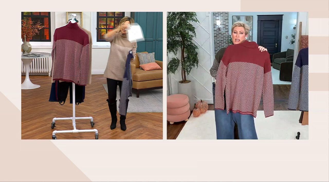 Belle by Kim Gravel Herringbone Colorblock Turtleneck - QVC.com