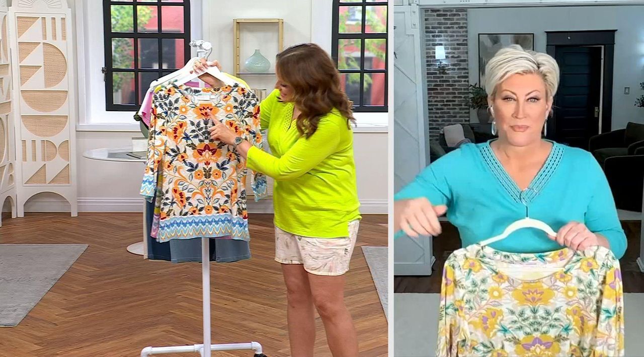 Belle Boho by Kim Gravel Rayon Spandex Flower Border Boatneck Top - QVC.com