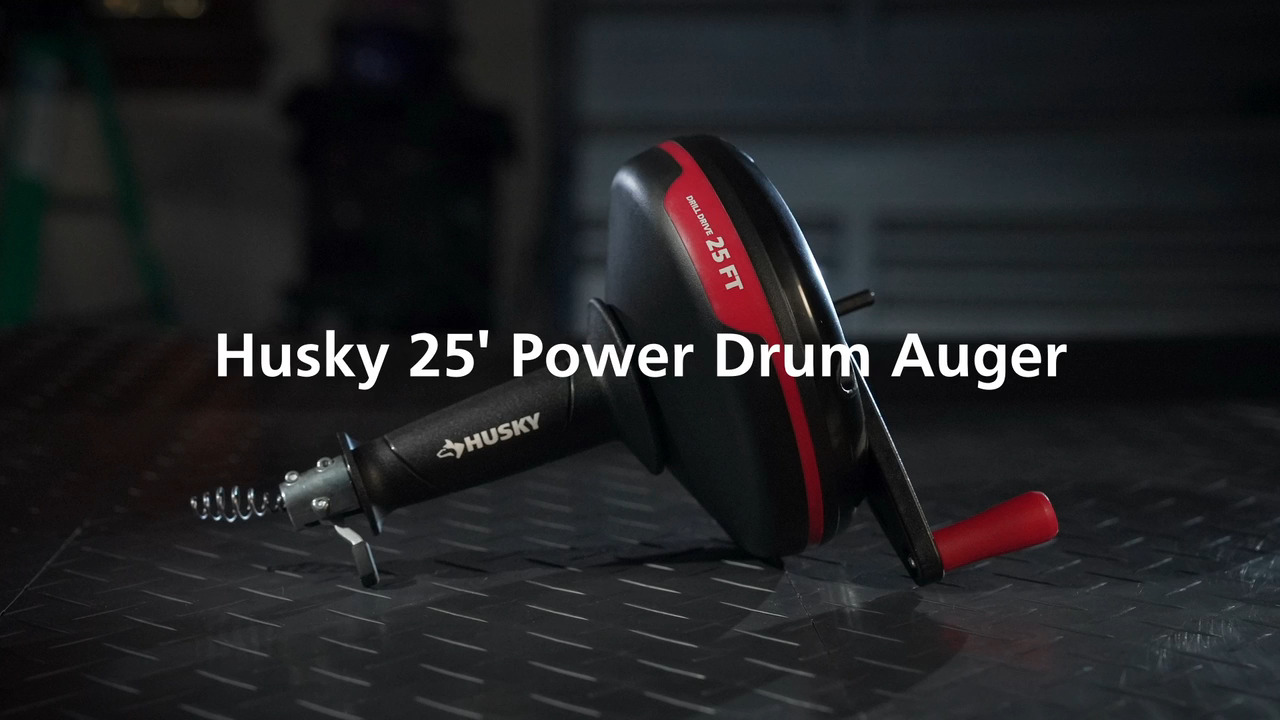 Husky 25 ft. Power Drum Drain Snake Drill-Operated Auger for Sink, Tub ...