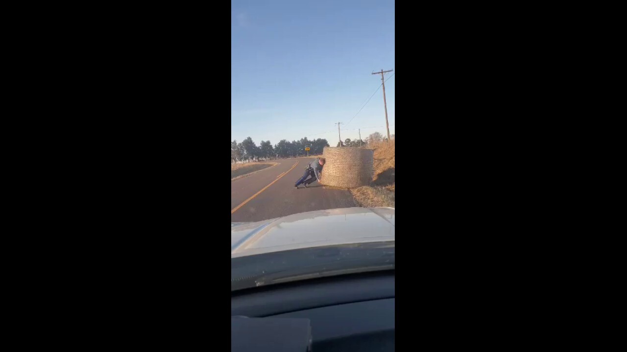 Missouri state trooper spotted pushing hay bale off road, says he ...